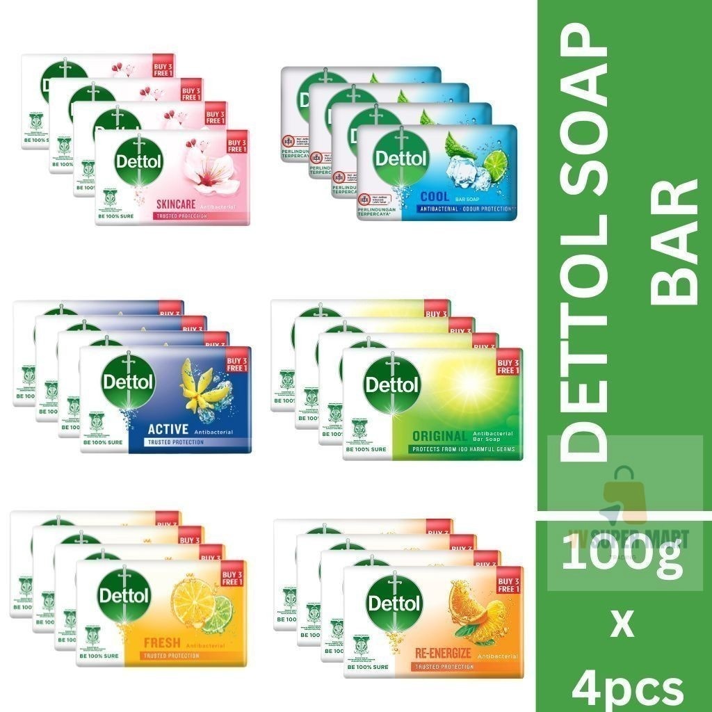 DETTOL Antibacterial Bar Soap (100g x 4pcs) Sabun Mandi Buy 3 Free 1 ...