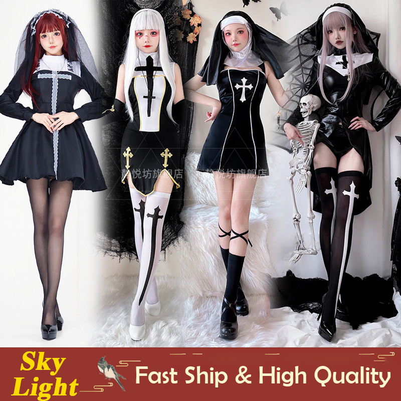 Sexy Dark Nun Sister Black Dress For Woman Adult Vampire Cosplay ...