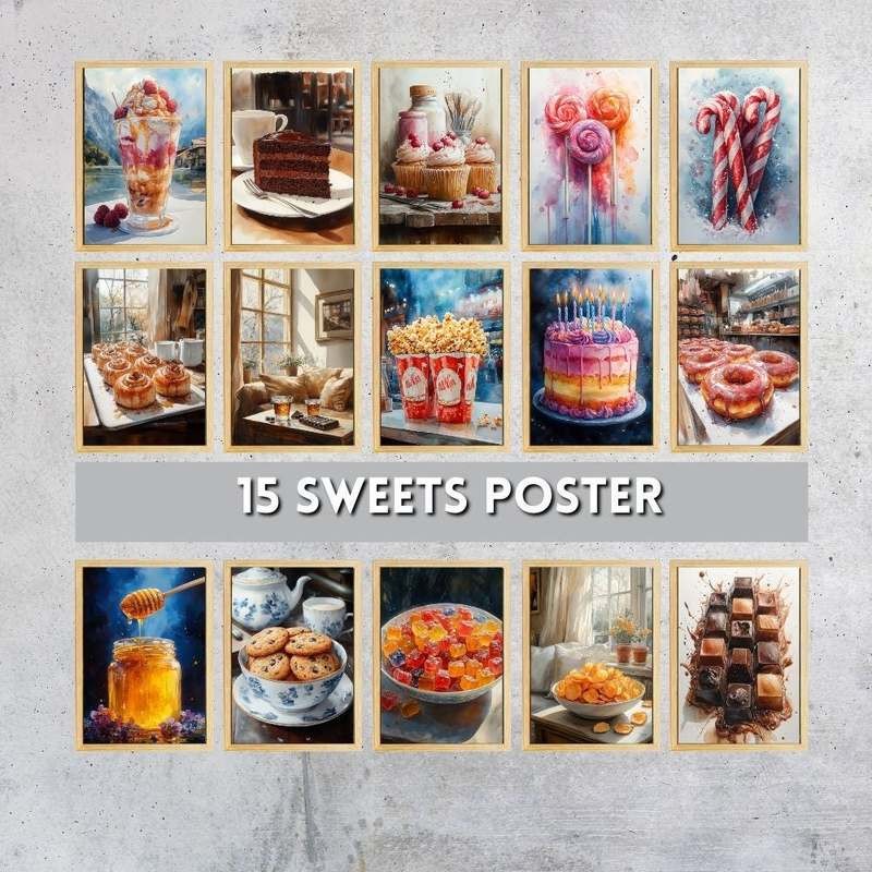 Bundle Sweets Poster Printable Painting Kitchen Wall Art AI Generated ...
