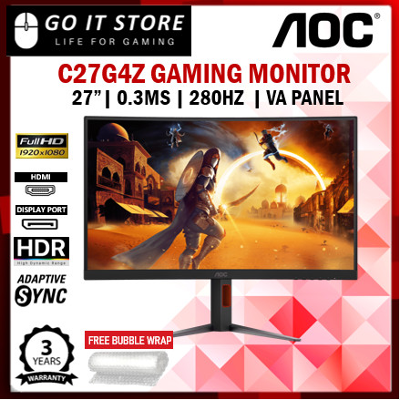 AOC 27" C27G4Z FAST VA FHD 0.3MS 280Hz Adaptive Sync Curved Gaming ...