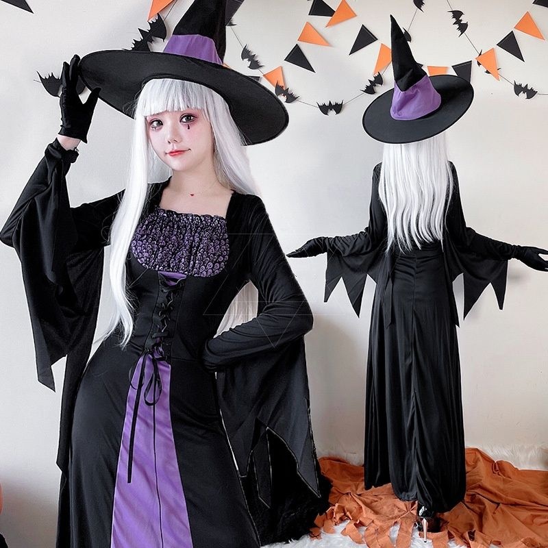 Halloween Costume Adult Purple Magic Wizard Robe Female Bat万圣节服装成人紫色魔法 ...