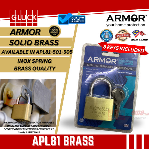 ARMOR PAD LOCK(APL-81) 50MM INOX SPRING SOLID BRASS PADLOCK | Shopee ...