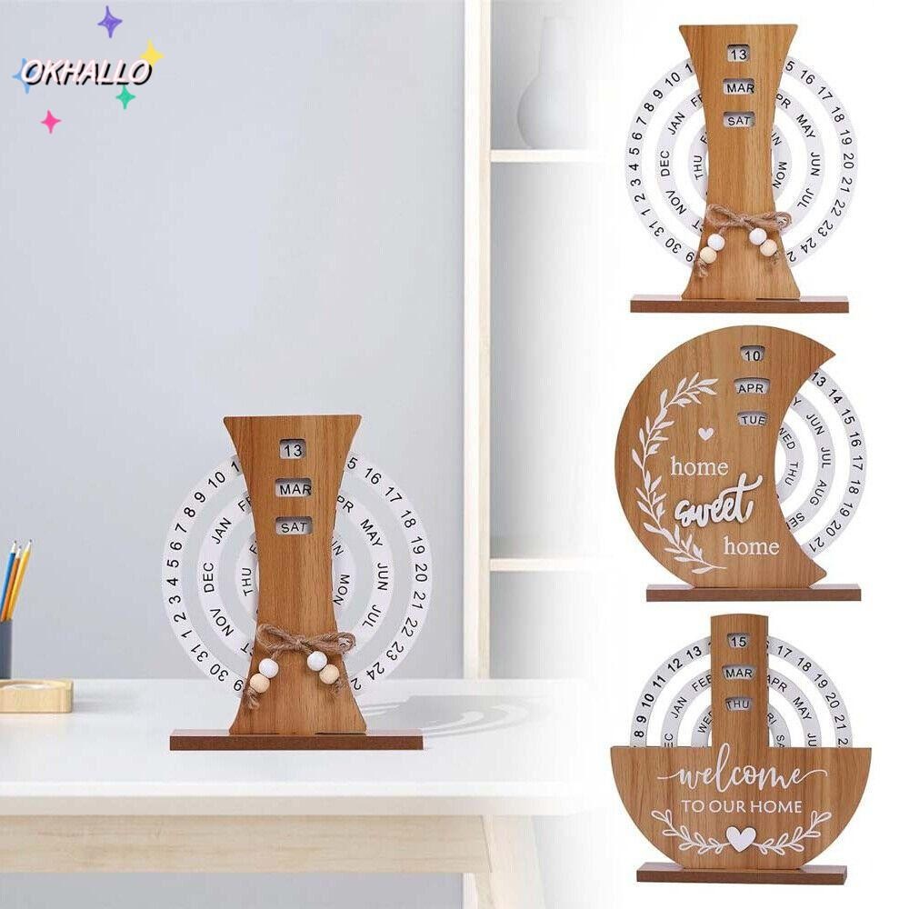 OKHALLO Creative Calendar, Wooden Home Porch Decoration Desk Calendar ...