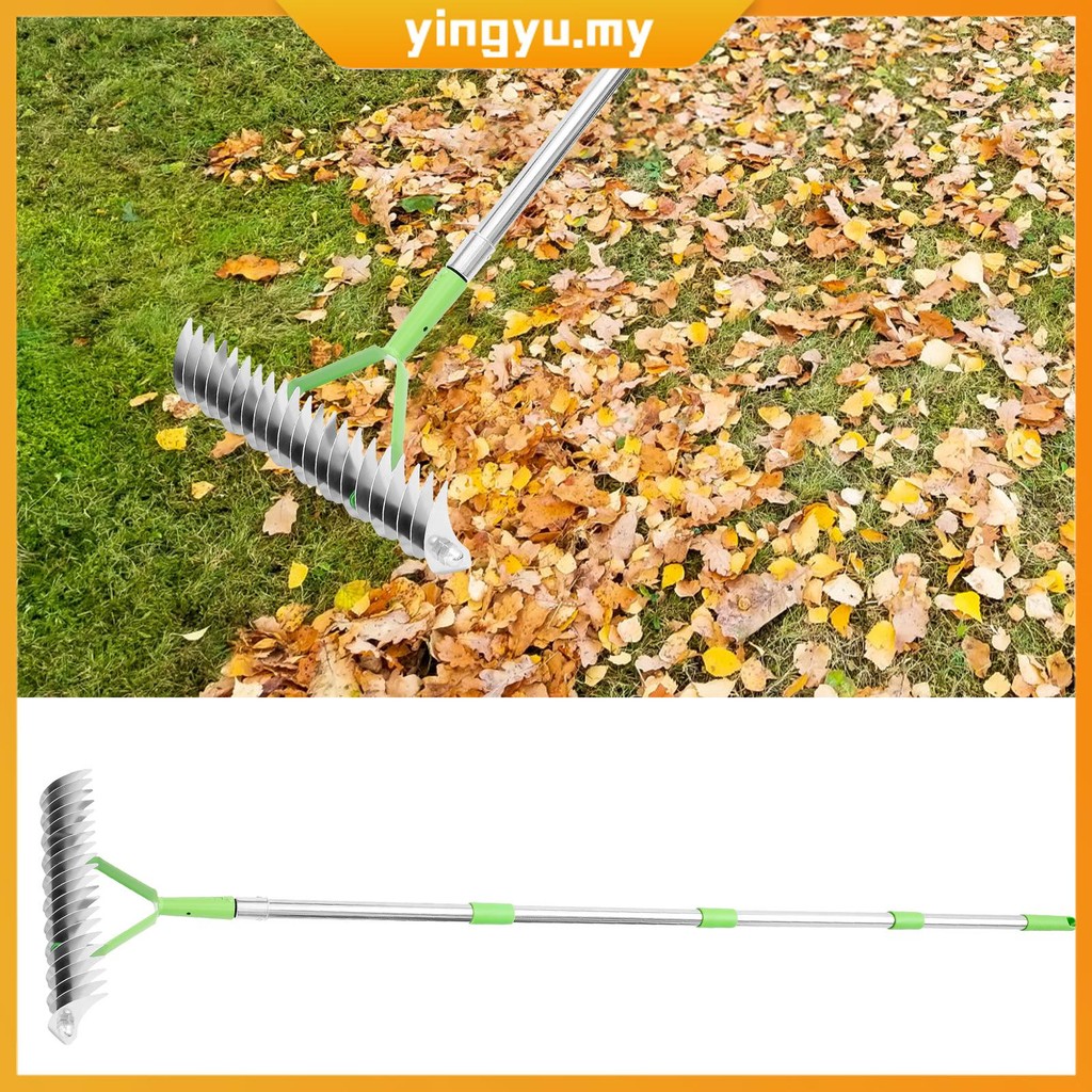 Thatch Rake Double Sided Lawn Thatching Rake with 66.9 Inches Stainless ...