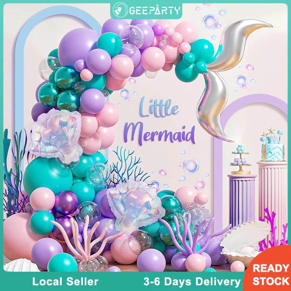 GeeParty 105pcs Mermaid Tail Balloon Garland Seashell Foil Balloon for ...