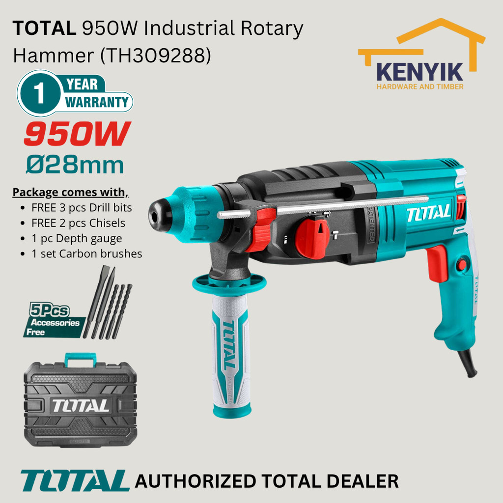TOTAL 950W 4 IN 1 Rotary Hammer Drill TH309288 TH308268 | Chisel ...