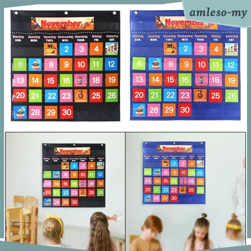 [AmlesoMY] School Pocket Calendar Calendar Pocket Chart School Supplies ...