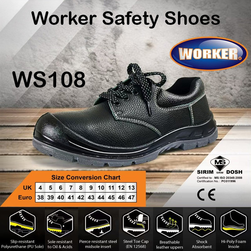 [ WORKER ] WS108 SAFETY SHOES Low-Cut Leather Boots Slip-Resistant ...