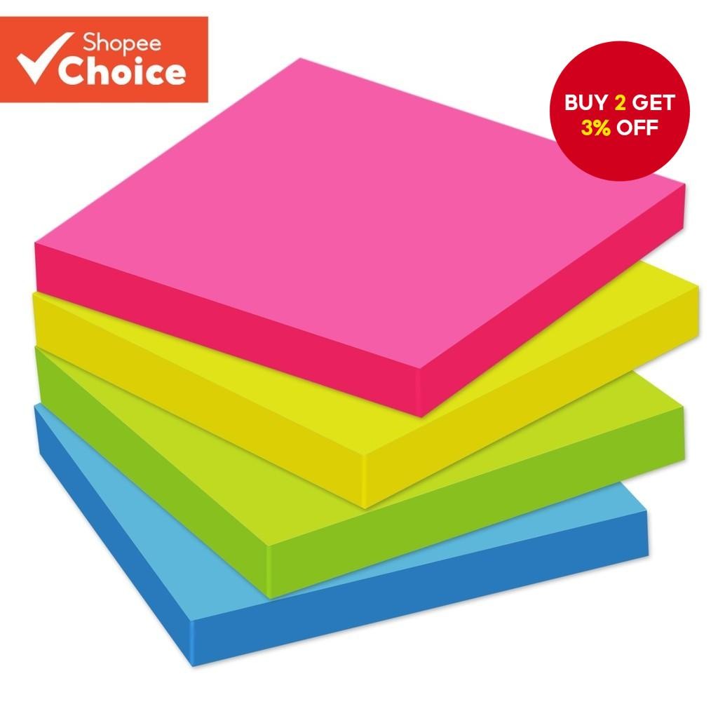 4 Pads Sticky Notes 7.5 x 7.5 cm( 3 x 3 Inches ), Bright Colors Self ...