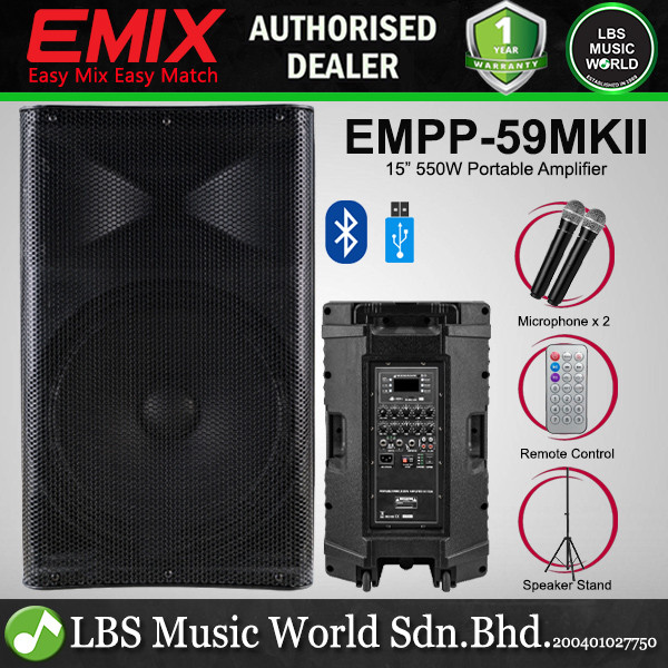 EMIX EMPP-59MKII 15" 550W Powered Portable Speaker with 2 Wireless ...