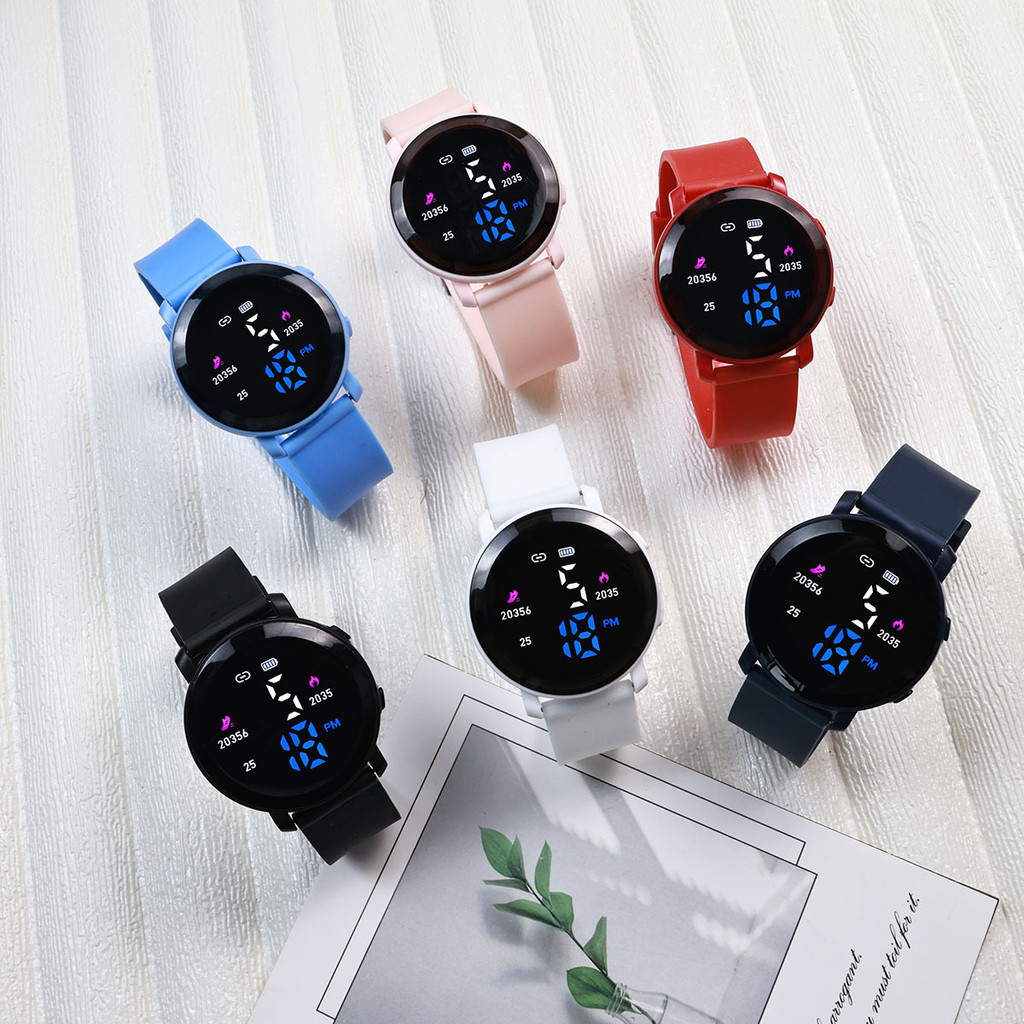 LED Digital Watch Colorful Round Case Jam Tangan LED Bulat Unisex Water ...