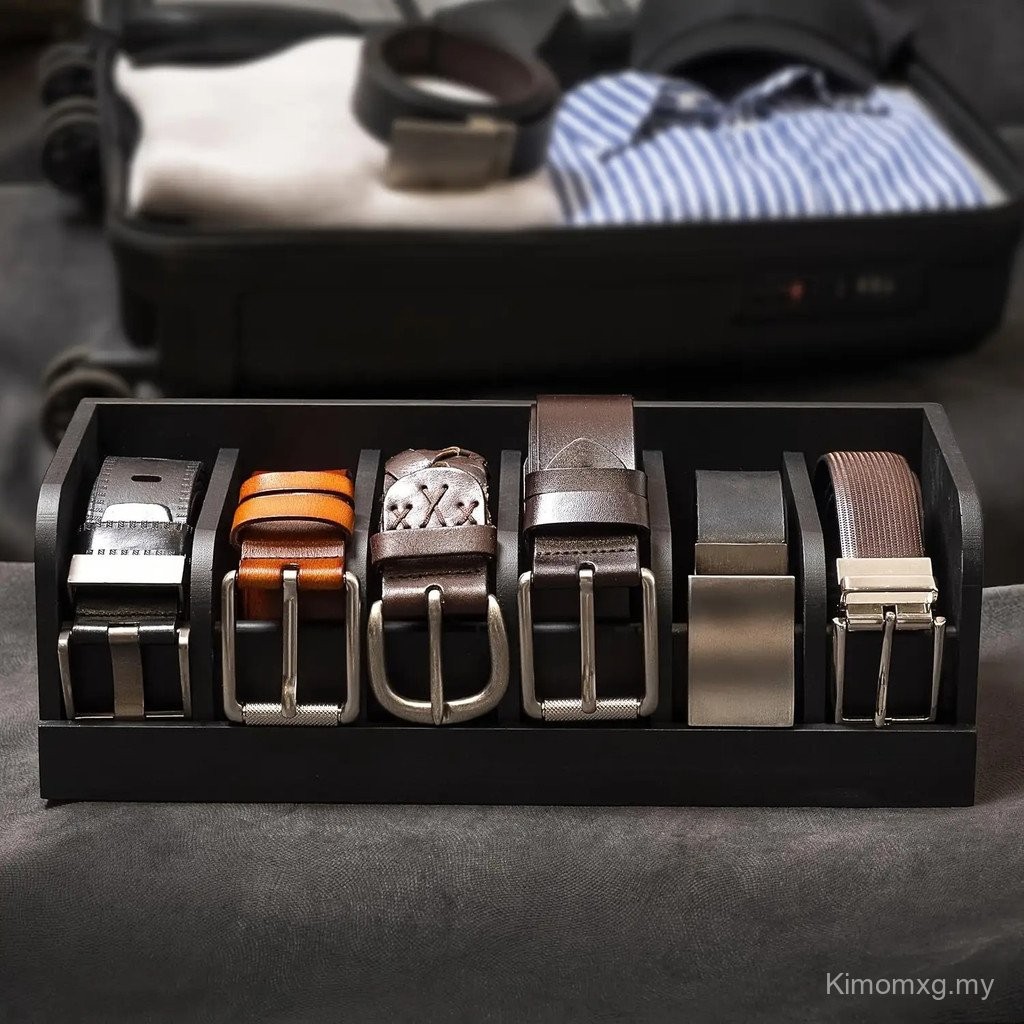 Premium Bamboo Belt Organizer Box - with 6 Separation Layers Display ...