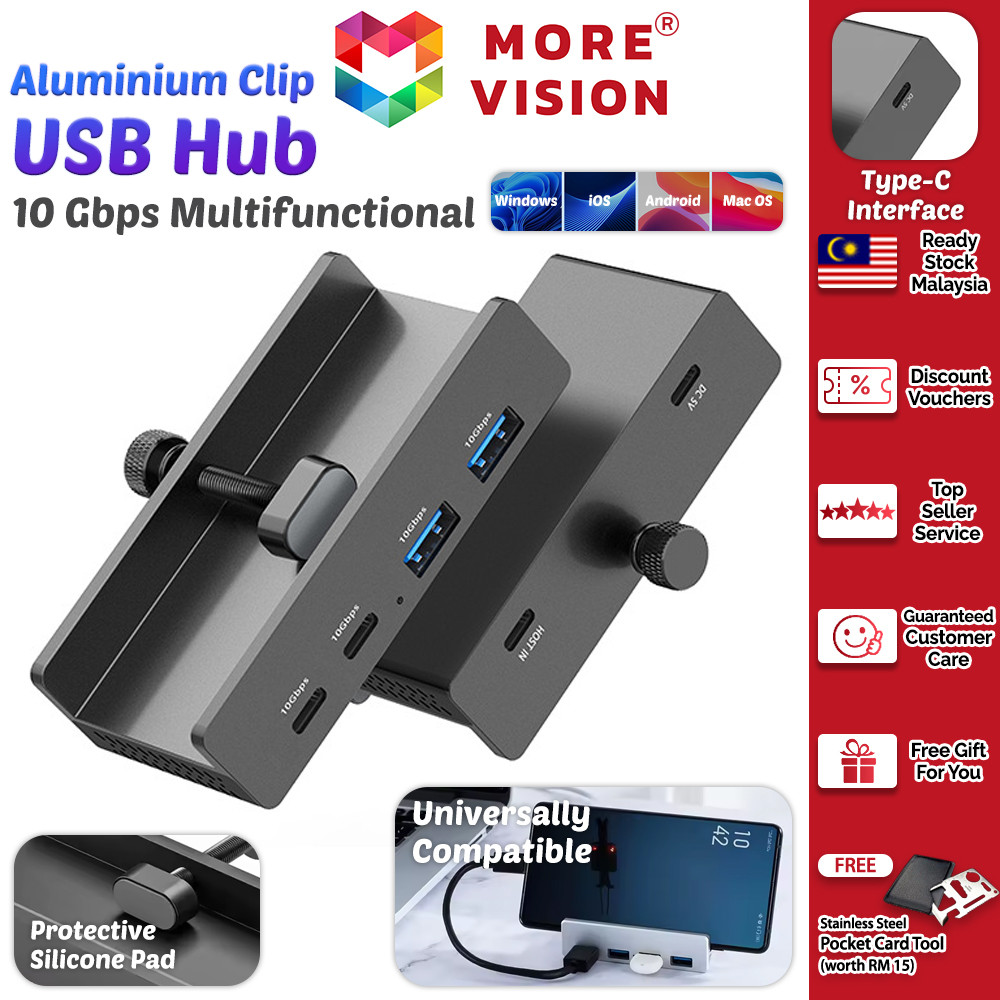 Monitor Desk USB HUB Clip Aluminum External 4 Ports Splitter Adapter SD ...