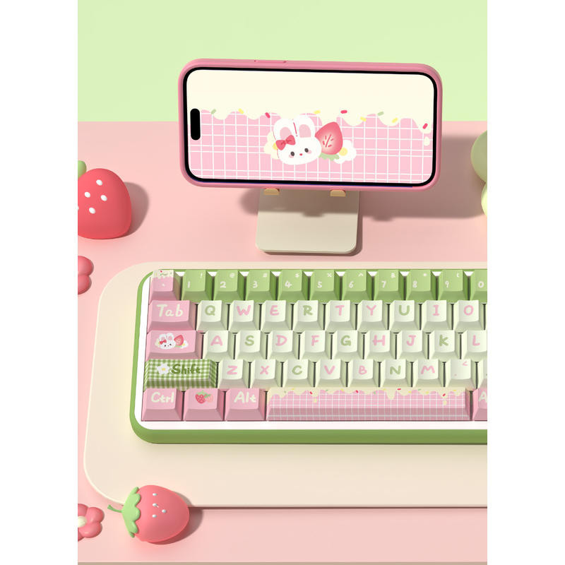 Strawberry Milk Bunny PBT Dye-Sub Cherry Custom Keycap Set for ...