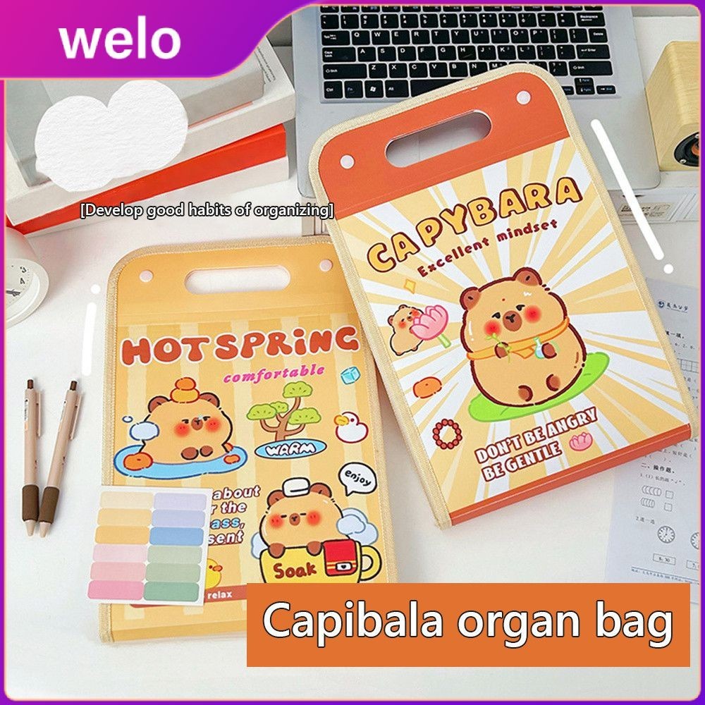 A4 Accordion Bag File Bag Cartoon Capybara Multi-layer Folder Primary School Students With ...