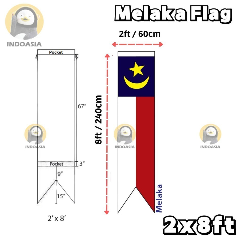 Malaka flag Vertical 2x8ft 60x240cm Bendera Banner Negeri Melaka -7397 ...
