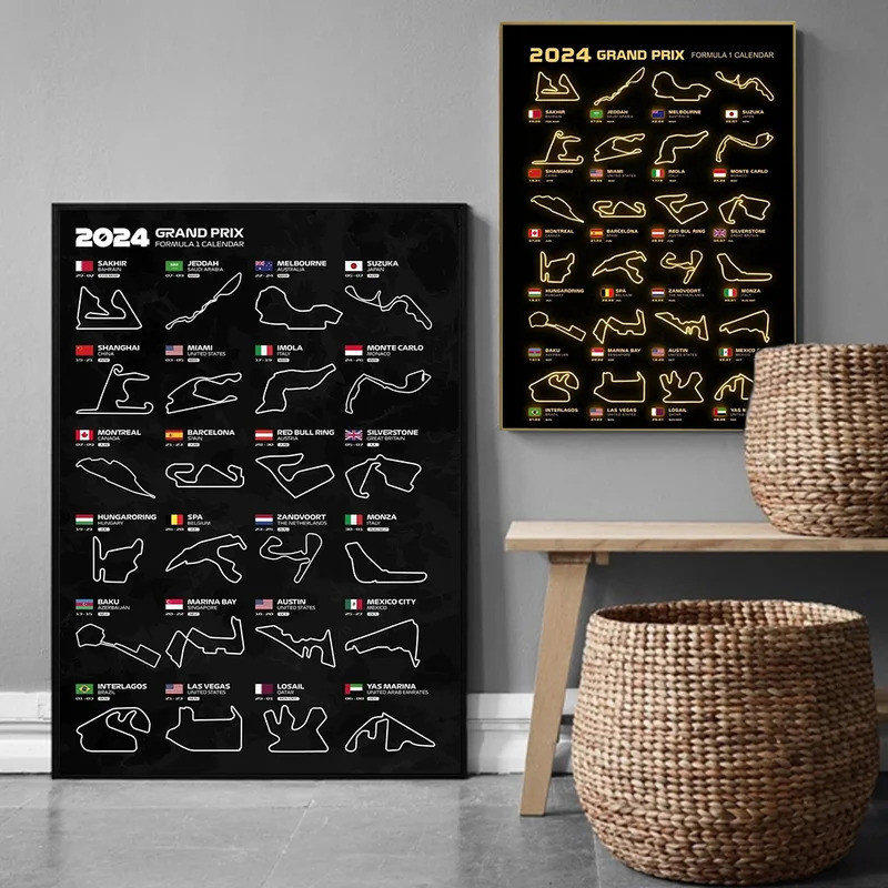 F1 Track carta kalendar 2024 musim Wall Art Poster mencetak Formula 1 ...