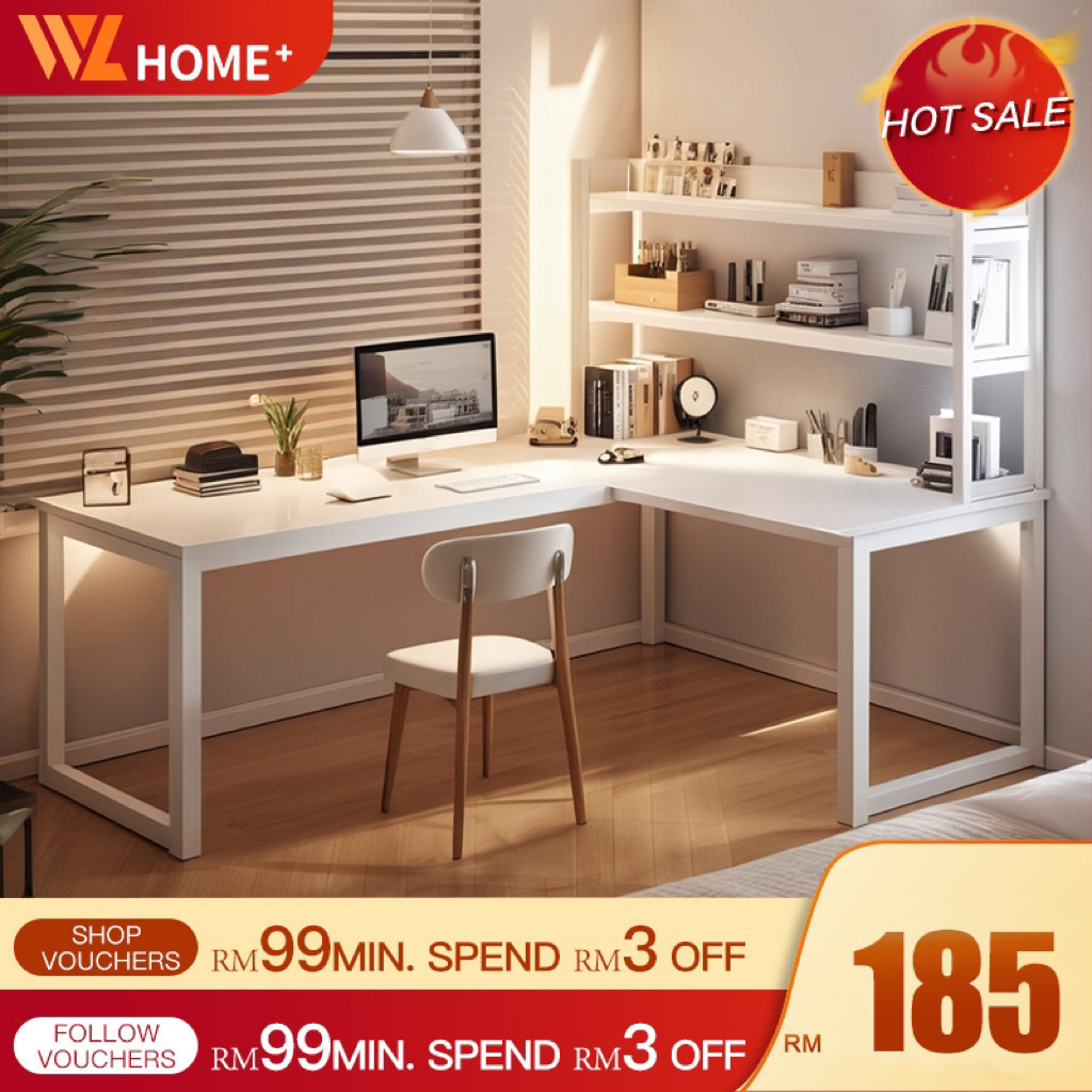 Computer Table L Shape Table White Study Table With CPU Holder Carbon ...