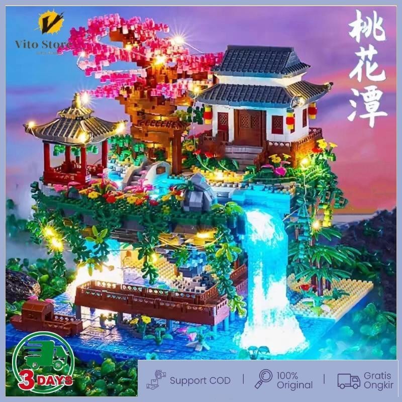 Block Nano Toys Large Building Blocks Peach Flower Pool Palace Block ...