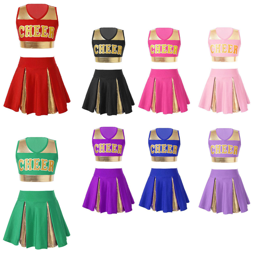Kids Girls Cheerleading Dance Costume Cheerleaders Uniform Outfit ...