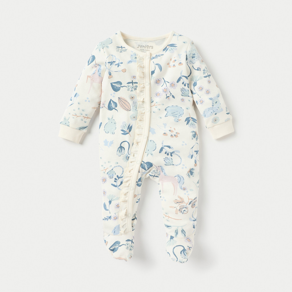 Juniors All-Over Print Closed Feet Sleepsuit with Snap Button Closure and Ruffle Detail | Shopee ...