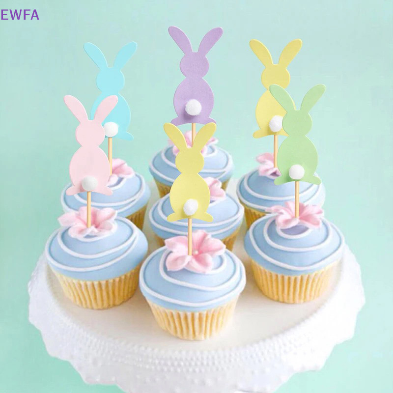 EWFA 1/5pcs Cute Colorful Rabbit Cupcake Toppers Happy Easter Bunny ...
