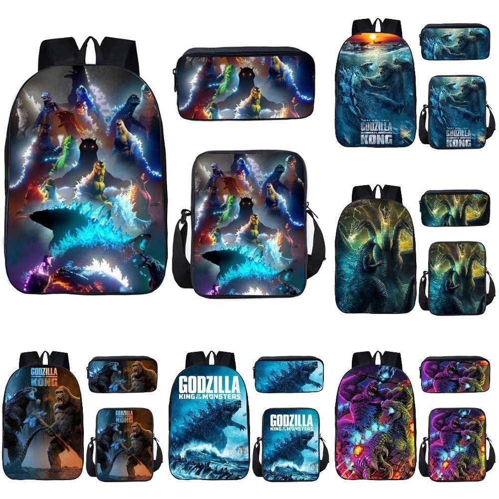 Three-piece Monster School Bag Children's Cartoon Godzilla VS Kong 3D ...