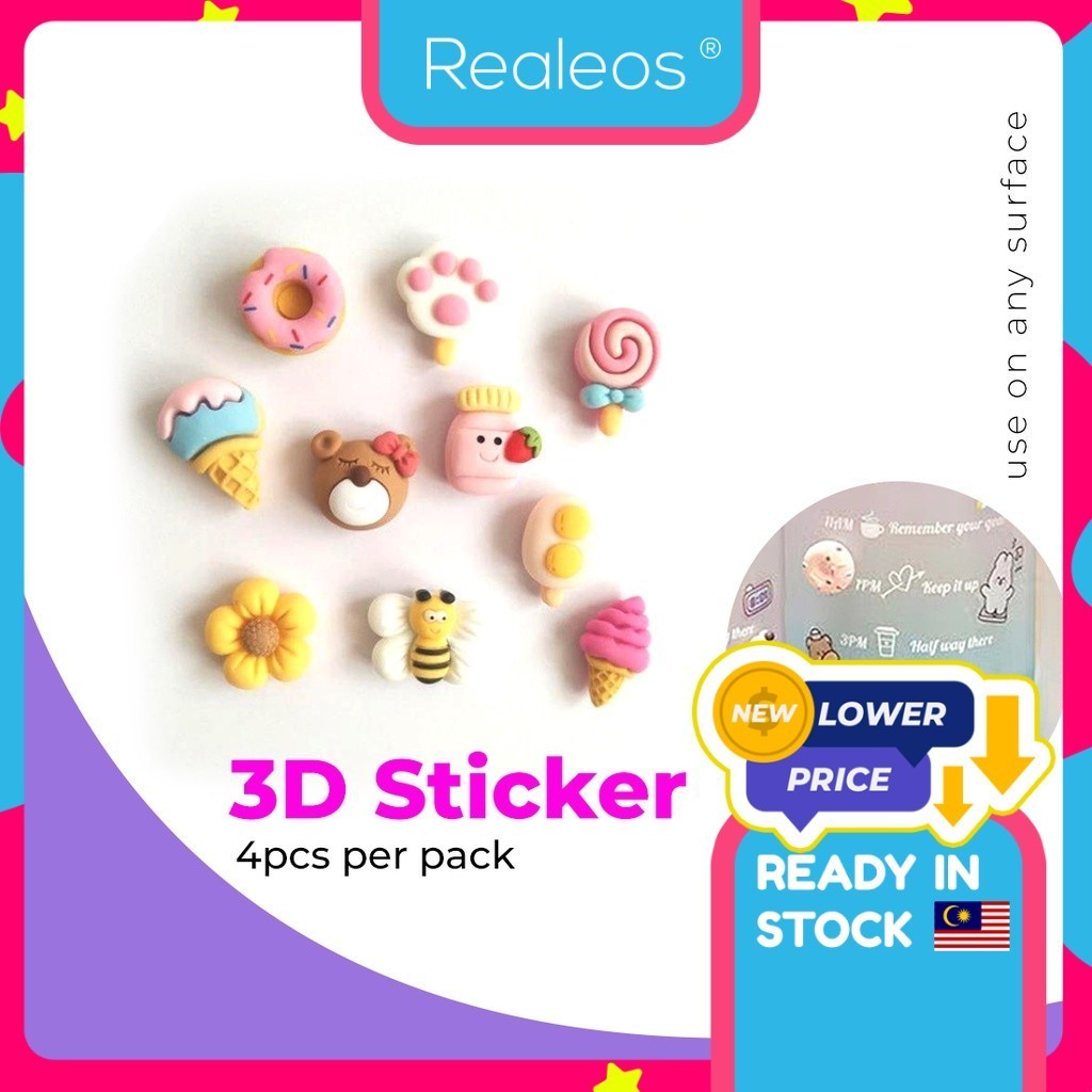 Realeos 4pcs 3D Sticker Waterproof Bottle DIY Craft Sticker Cute ...