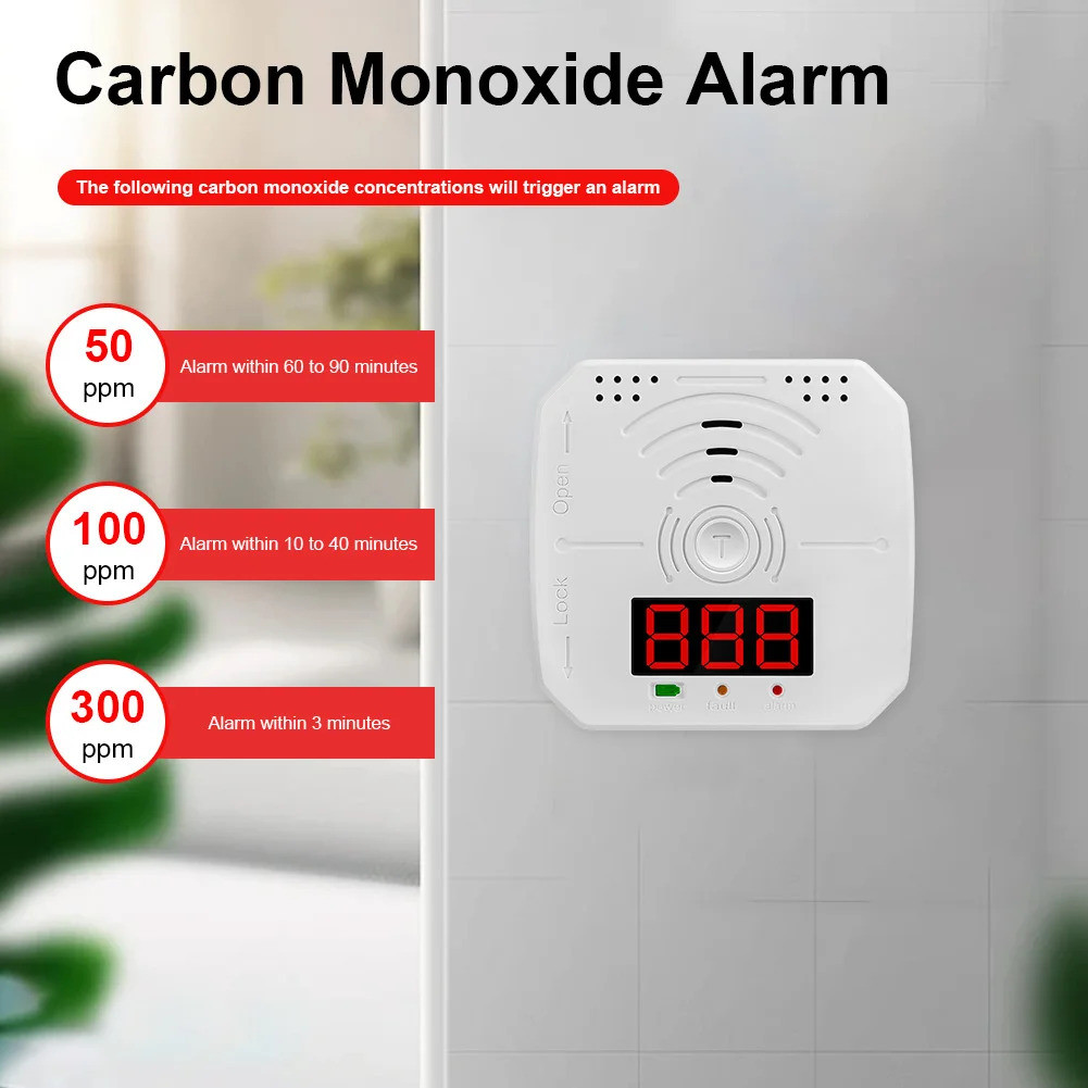 Digital Carbon Monoxide Alarm Detector Battery Powered CO Leak Detector ...