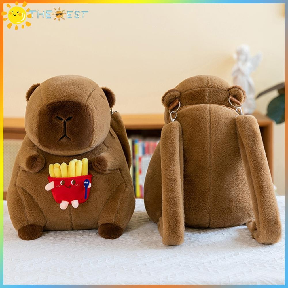 THEBEST Cartoon Capybara Shoulder Bag Funny Plush Capybara School Bag ...