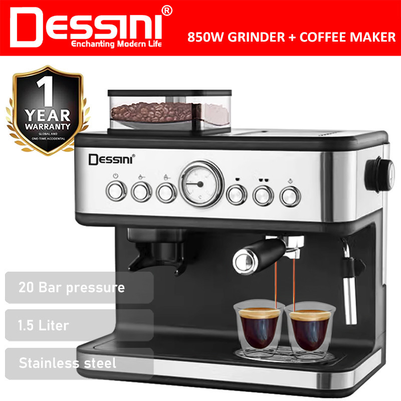 DESSINI ITALY 20 Bar 1.5L Espresso Coffee Maker Brew Cappuccino Latte ...
