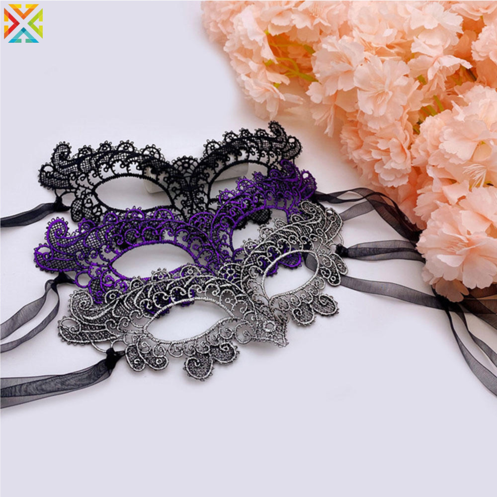 Hollow Lace Face Mask With Ribbon Women Half Face Fox Mask Mardi Gras ...