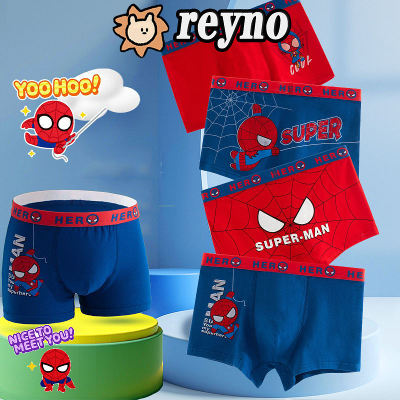 REYNO 4 Pcs/set Boys Underwear Cotton Spiderman Superhero Underpants ...