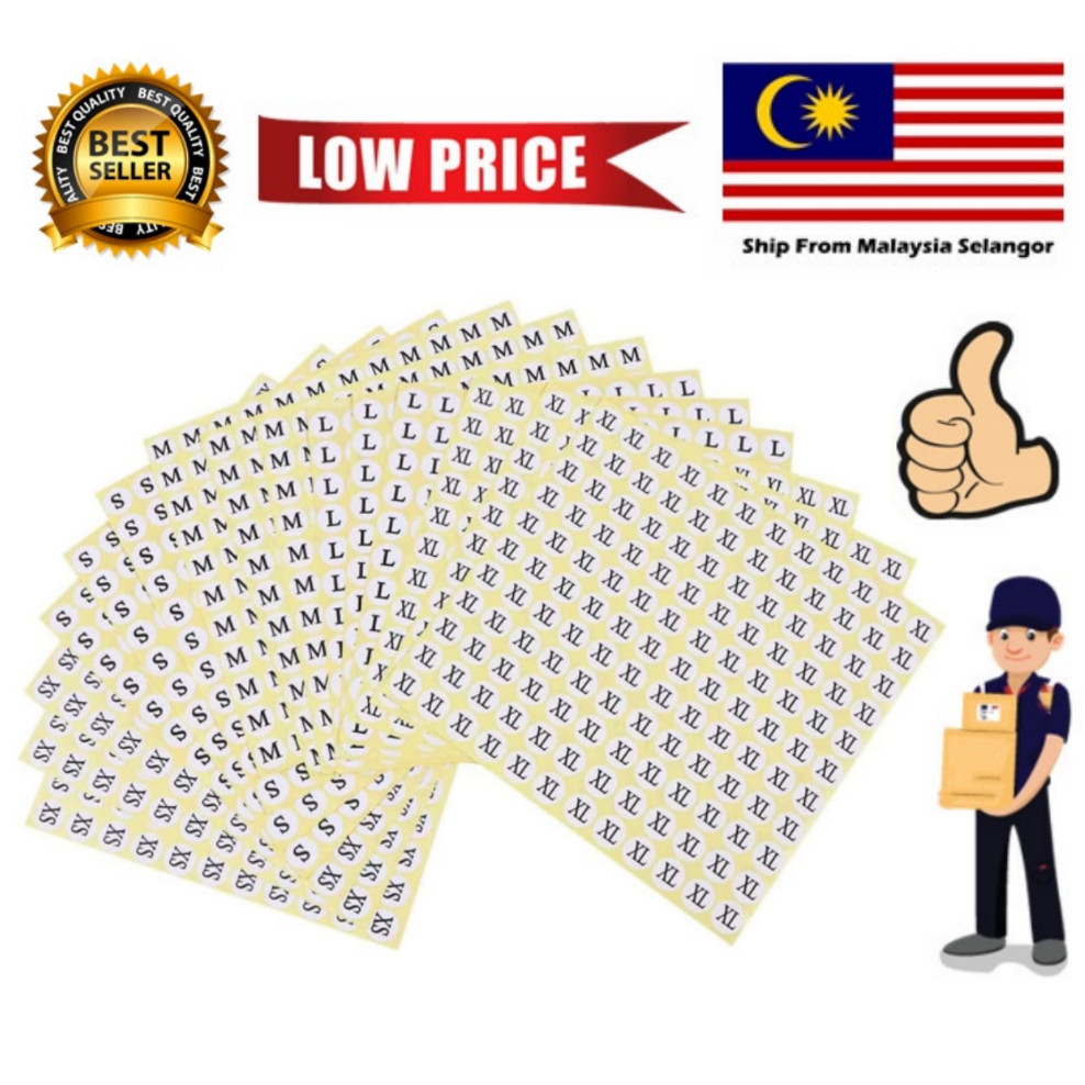 JOY Label Baju XS S M L XL XXL XXXL 4XL 1 Sheet 60pcs 8 Size Marking ...