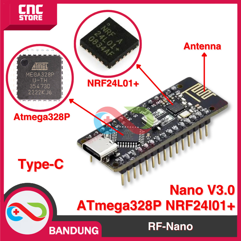 Rf-nano ARDUINO NANO V3.0 ATMEGA328P INTEGRATE NRF24L01+ WIRELESS 2 ...
