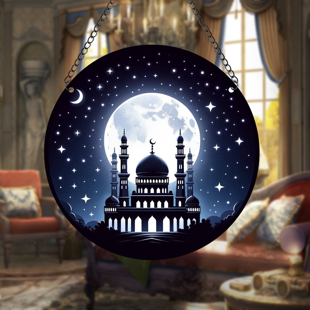 1pc Holy Mosque Suncatcher Wall Sign Islamic Window Decor Stained ...