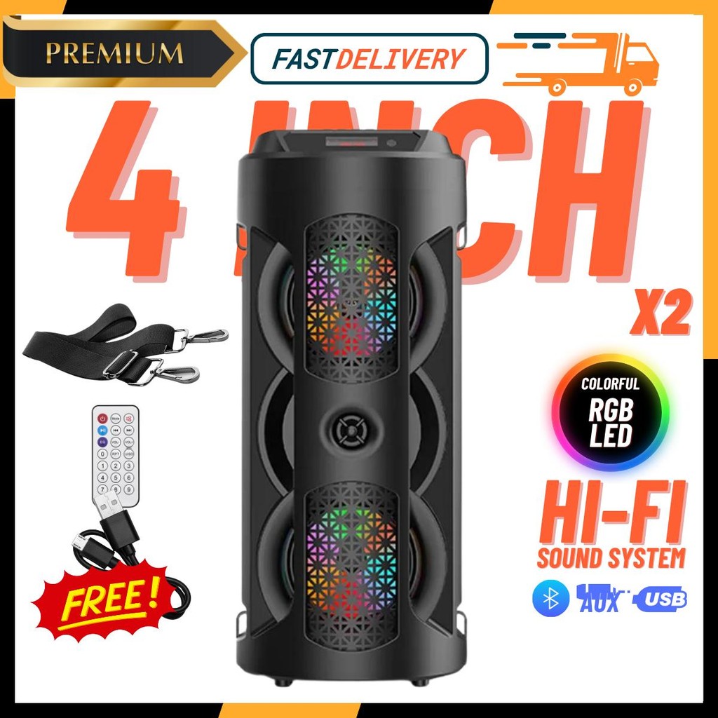 Wireless Bluetooth Karaoke Speaker 4 inches x2 outdoor portable Rechargeable bass RGB light With ...