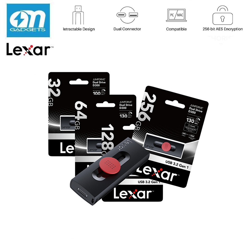 Lexar JumpDrive Dual Drive D300 USB 3.2 Gen 1 Type-C 2in1 Flash Drive ...
