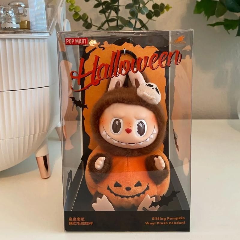 POP MART LABUBU Halloween Labubu Sitting Pumpkin Vinyl Plush Pendant ...