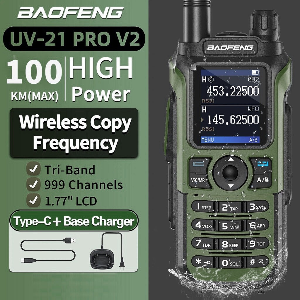 Baofeng UV-21 Pro V2 200w Wireless Copy Frequency Waterproof 100KM Long Range High Power Walkie ...