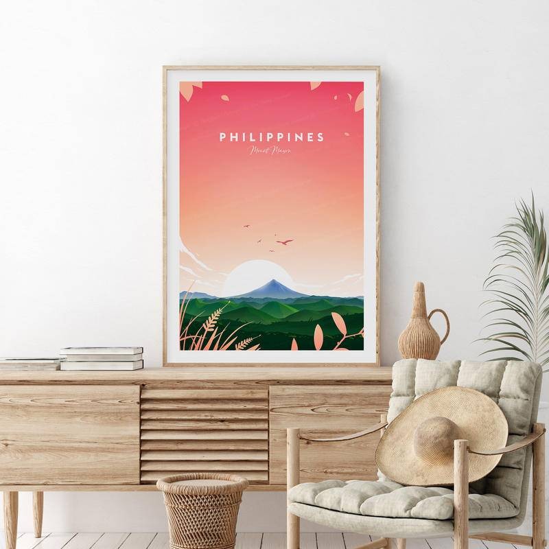Philippines traditional travel print Mount Mayon, Philippines print ...