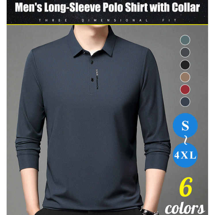 Men's Long Sleeve Polo Shirt Light Luxury Solid Color Lapel Shirt Men'S ...