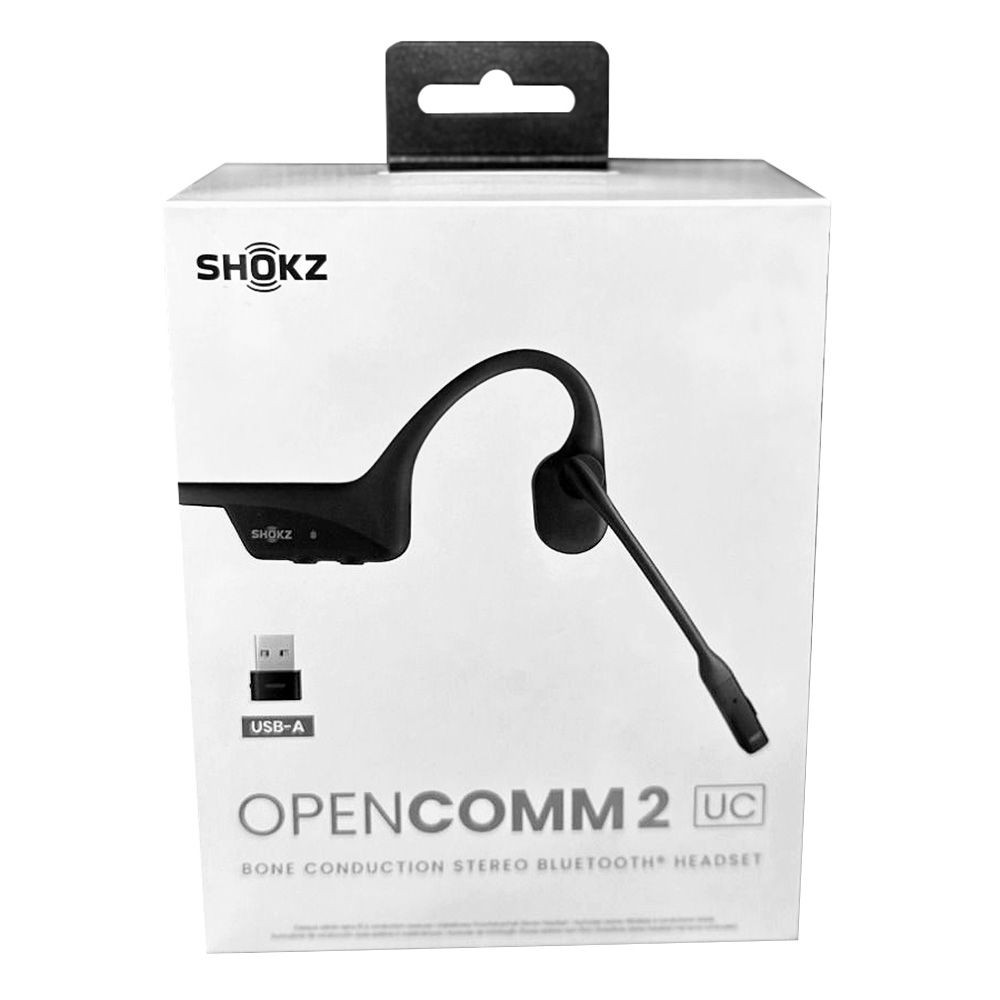 SHOKZ OpenComm2 UC Bone Conduction Stereo Bluetooth Headset C110 (Black, with USB-A adapter ...