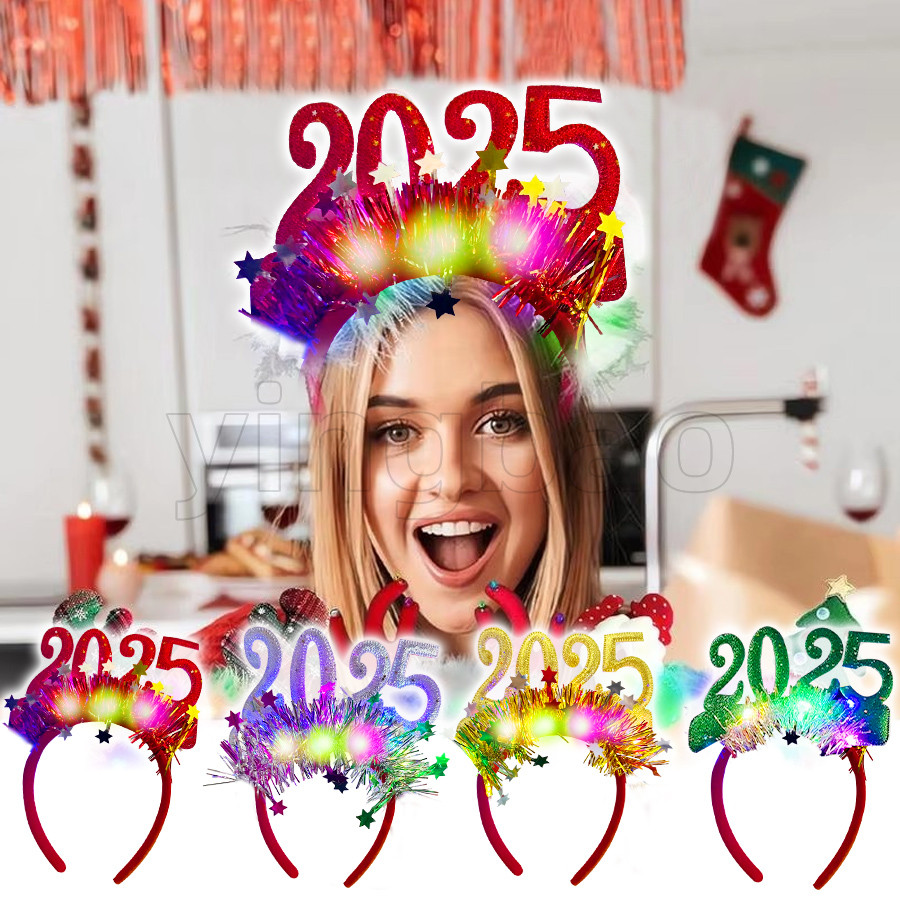 LED Light 2025 New Year's Eve Headband Shining Colorful Headwear Happy ...
