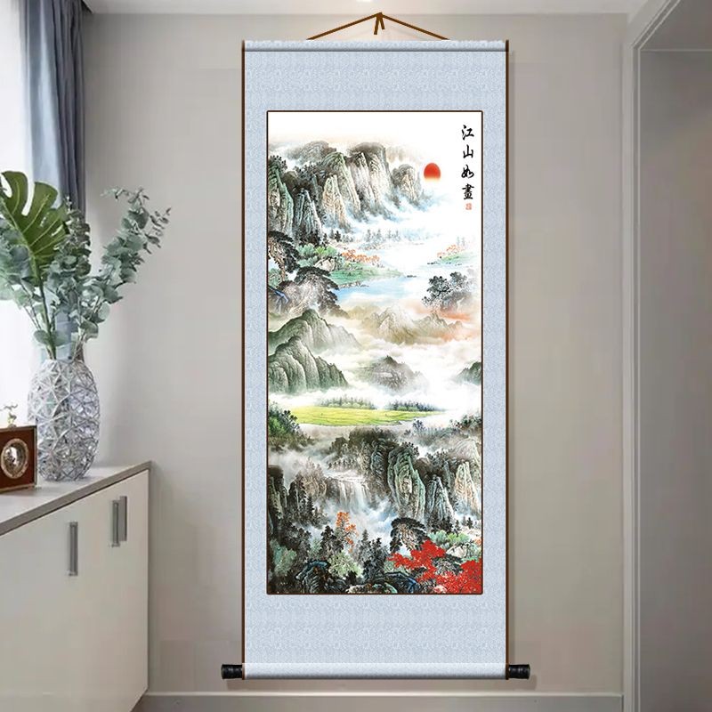 风水国画中堂山水画农村字画客厅装饰画靠山招财卷轴挂画办公室Feng Shui, Chinese Painting, Middle Hall ...
