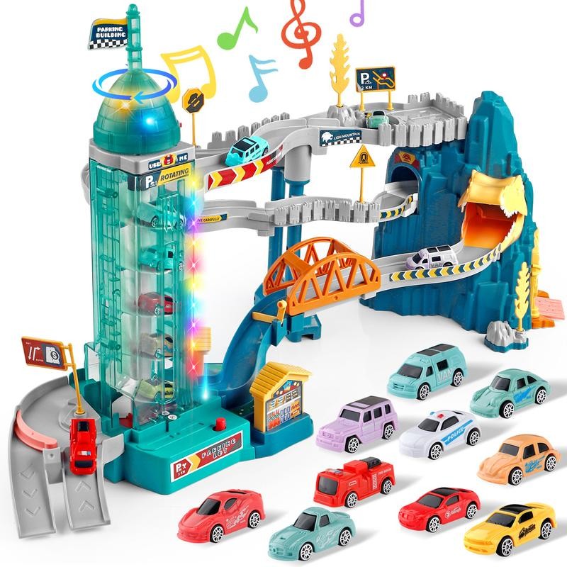 King Size Dino Hill Rotating Elevator Race Track Playset Toys for Kids ...