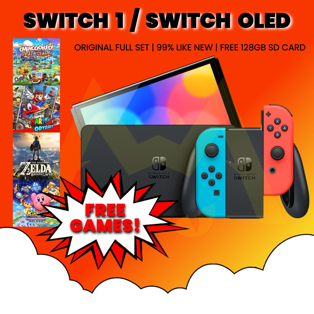 (SIAP MOD) Konsol Permainan Nintendo Switch OLED Model Neon Full Set ...