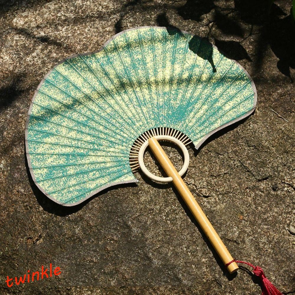 TWINKLE1 Ginkgo Round Fan, Portable Exquisite Rice Paper Fan, Cheongsam Dance Props Vintage ...