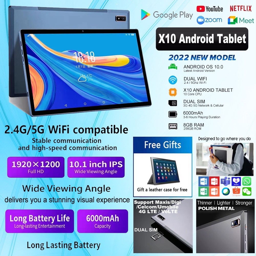 5G Android Tablet 10 Inch Android 10.0 [8GB RAM + 256GB ROM] Dual SIM ...