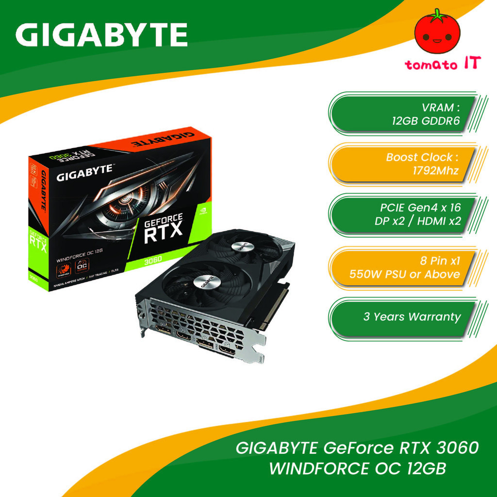 GIGABYTE GeForce RTX3060 Windforce OC 12GB GDDR6 Graphic Card | Shopee ...